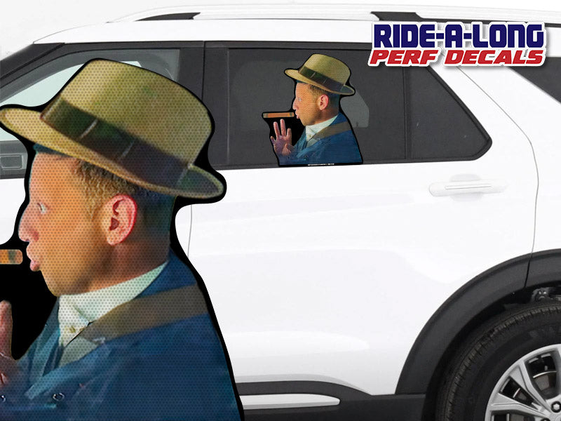 The Driving Crooner Tim Robinson with hat and cigar perforated backseat ...