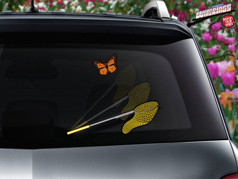Butterfly catcher net with decal WiperTags attach to rear vehicle wiper ...