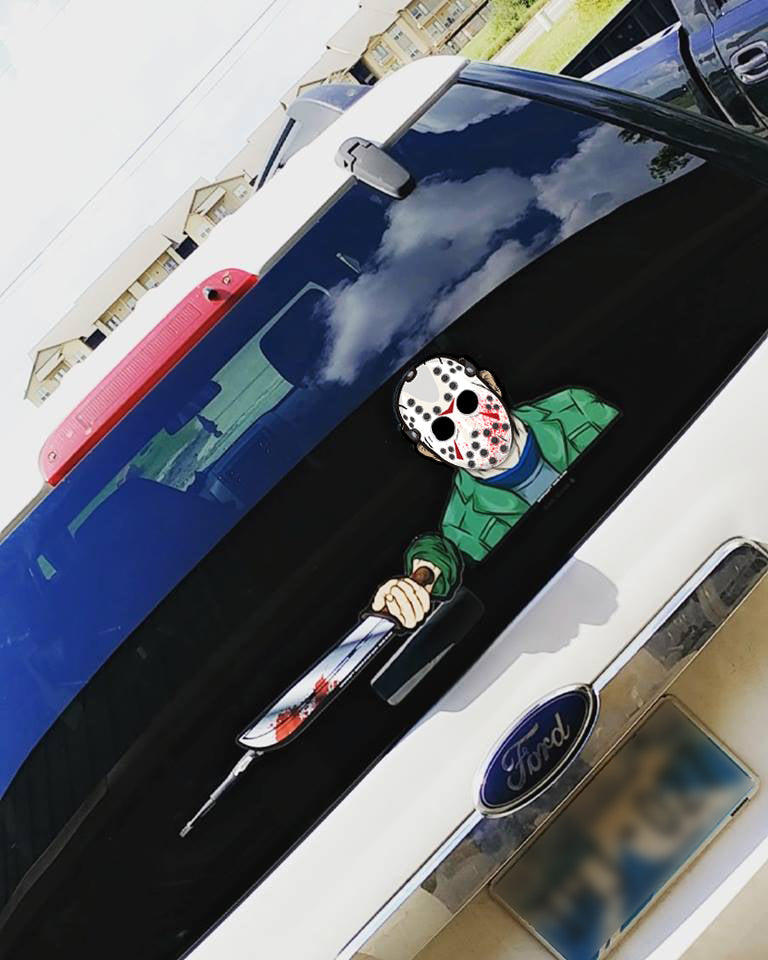 Waving Machete Jason Hockey Mask killer WiperTag attach to rear vehicle ...