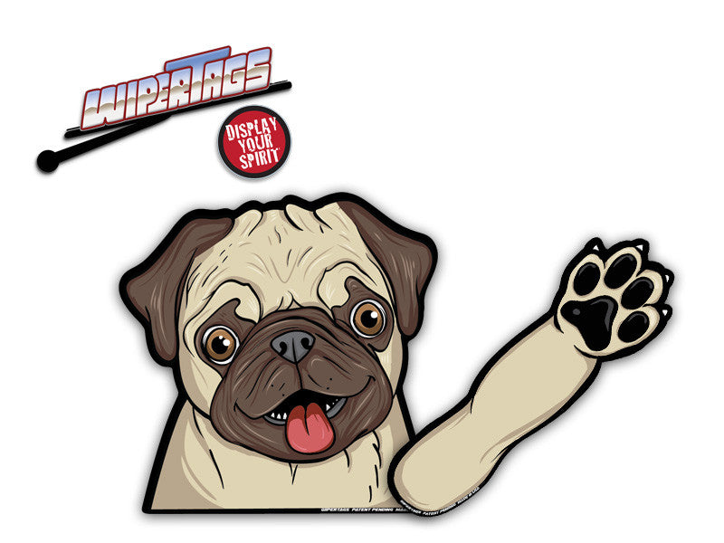 Pugly Rescue Dog Waving Paw WiperTags attach to rear wiper blades ...